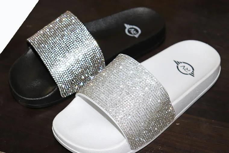 2019 Women Rhinestone Slider Slippers Diamond Sandal Diamond Slippers ...