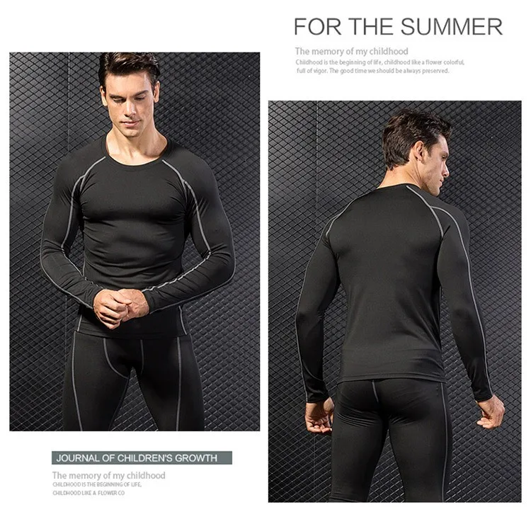 Men Athletic Gym Training Compression T-shirt And Pants Suit Elastic ...