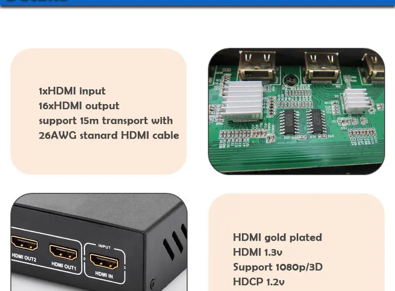 16 Port Hdmi Splitter 1x16 1 In 16 Out Video Splitter Hdmi-full Hd ...