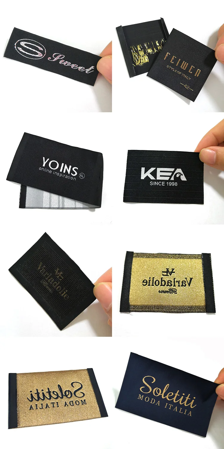 High Quality Custom Brand Logo Luxury Damask Blue Neck Tag End Fold ...