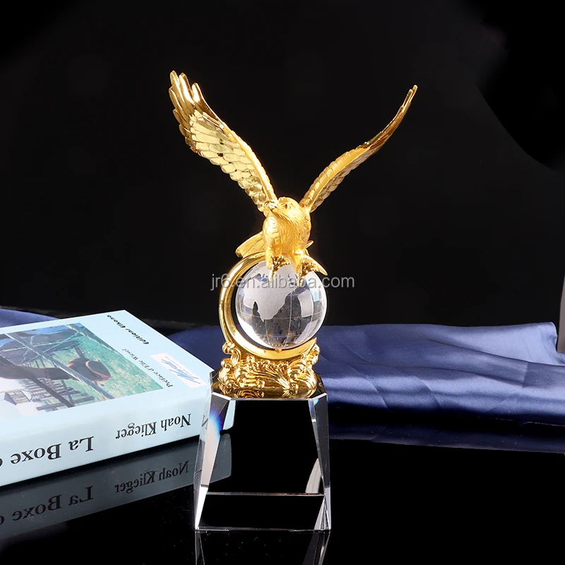Metal Eagle Sculpture Trophy with Crystal Globe - Kinsam