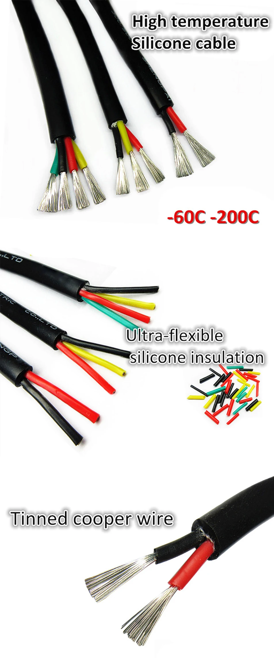 20 Gague Silicon Wire 4 Core Electrical Wire High Temperature Silicone ...