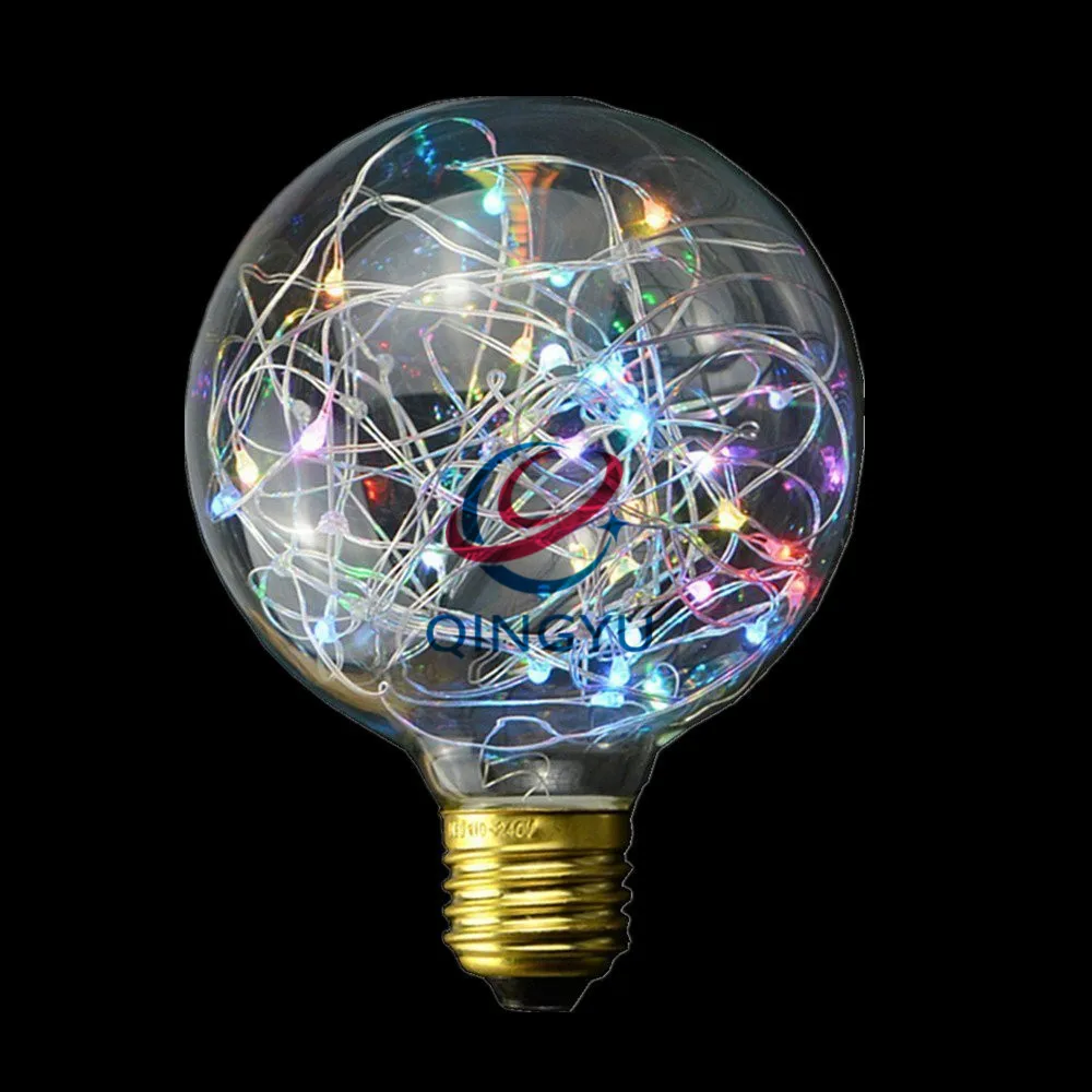 E27 Base 3w Vintage Globe Clear Copper Wire Bulb Colorful Starry ...