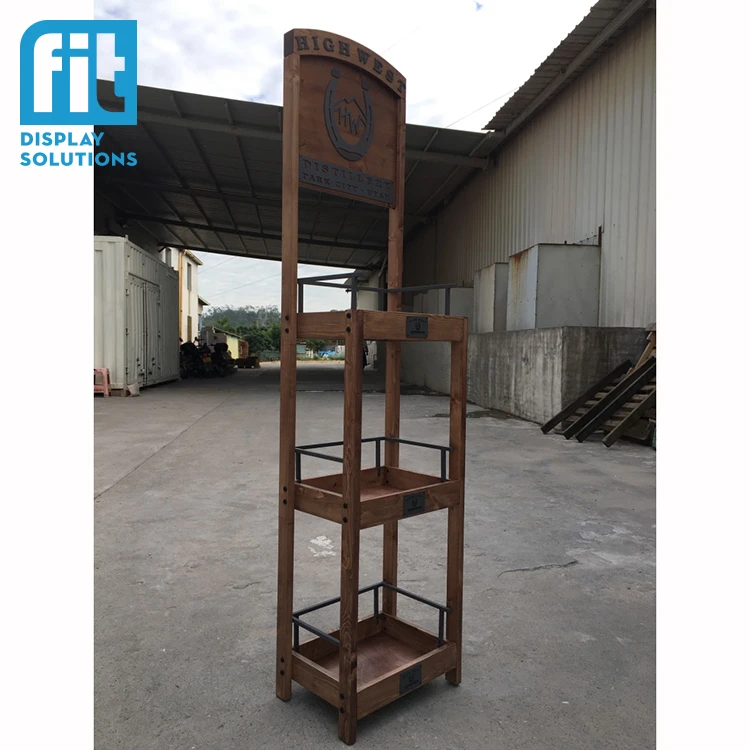 Custom Retail Store 3-tier Freestanding Wooden Wine Display Stand ...
