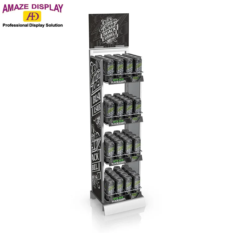 4 Layer Metal Shelves 64 Beverage Cans Dispenser Display Rack For ...