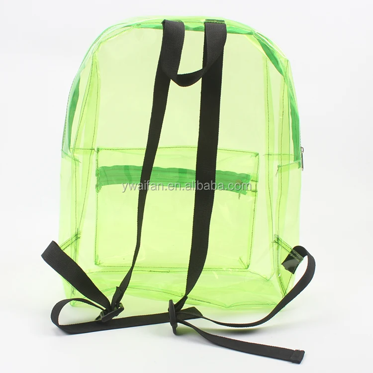 Outdoor Transparent Pvc Multi-pockets School Bag Neon Green Clear ...
