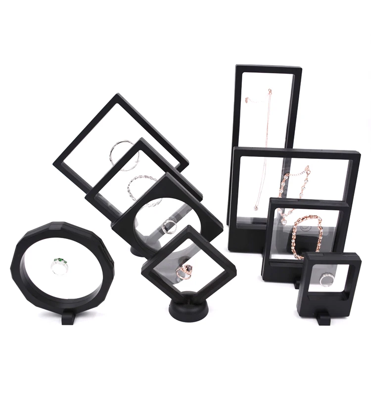 Black White Suspended Floating Display Case for Jewelry