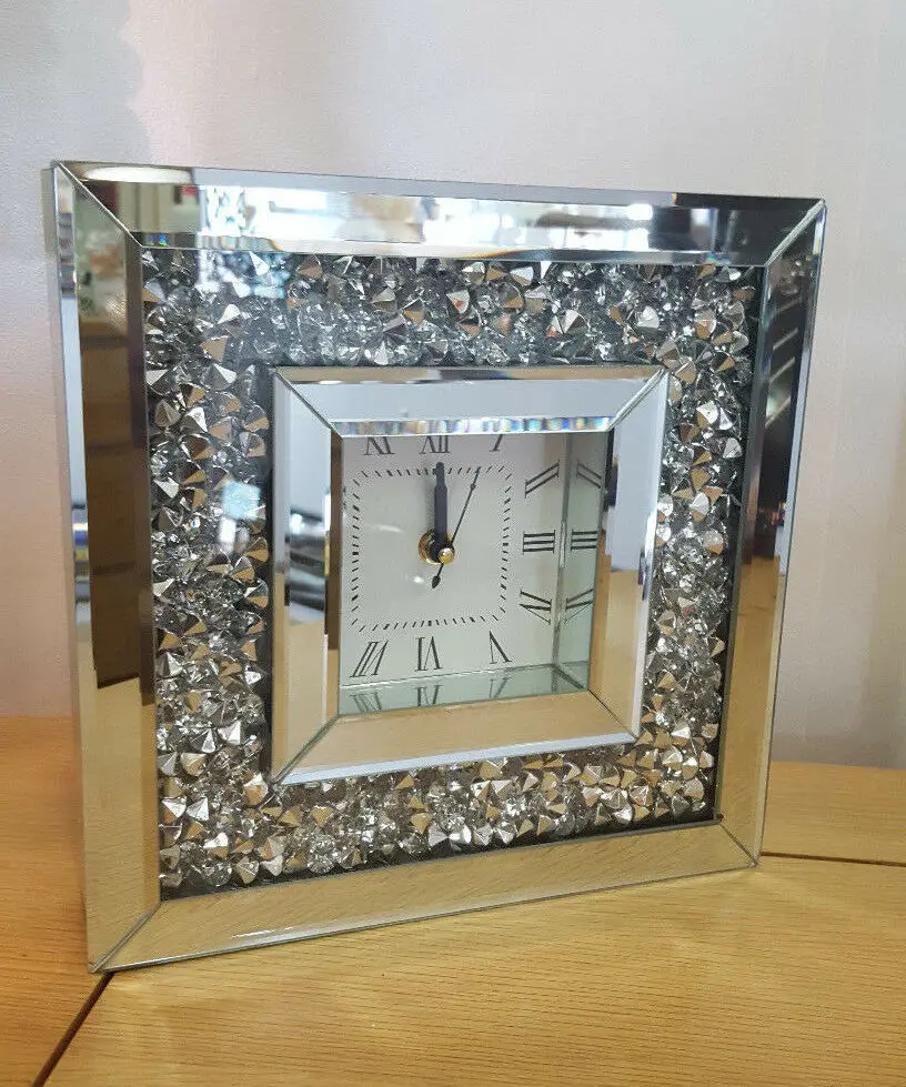 Crushed Diamond Wall Clock - Sparkly Mirrored Decor