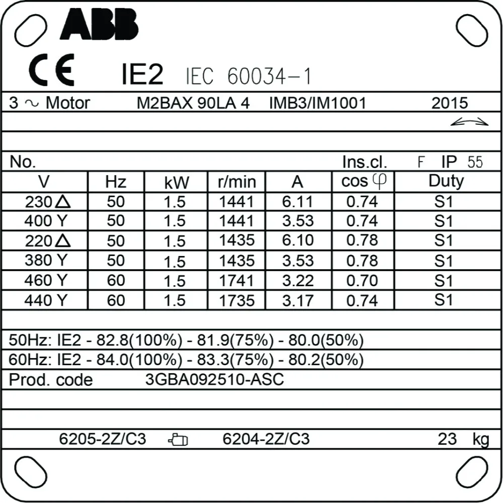 ABB M2BAX 1.5kw Motor - High Efficiency for Industrial Use