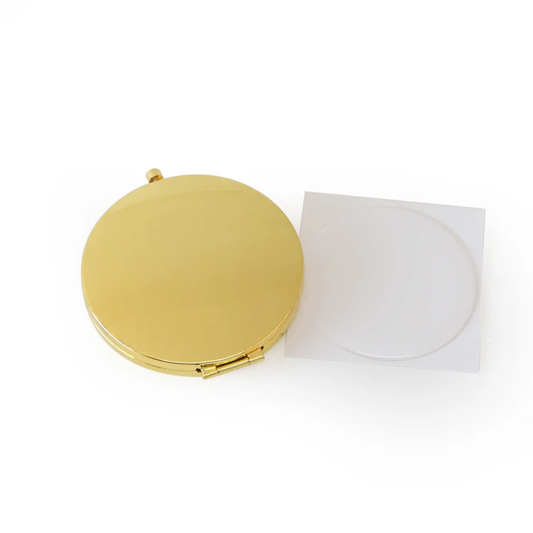 Purse Size 70mm Hollow Round Light Gold Compact Mirror With 58mm Epoxy ...