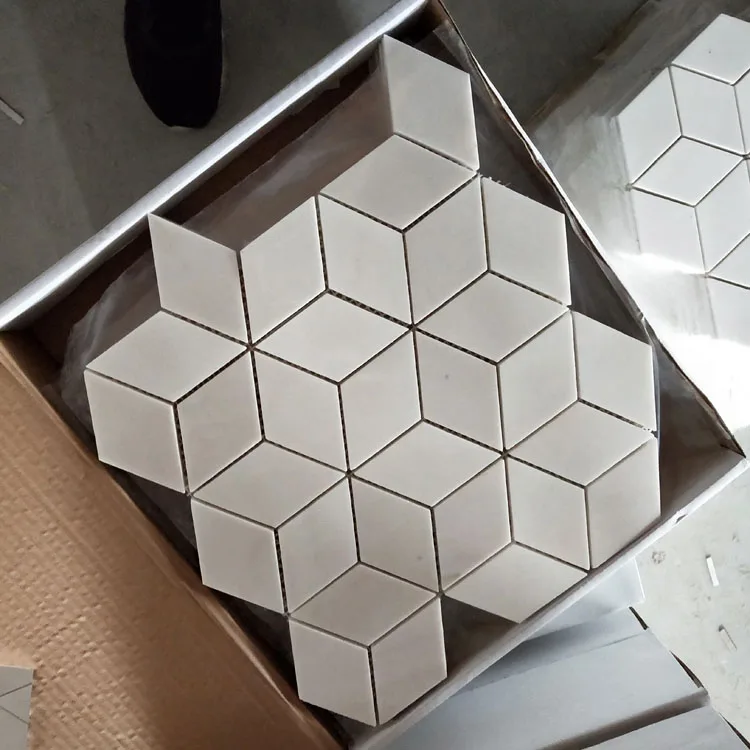 Sevec Super White White 3d Cube Floor Tile Rhombus Marble Mosaic - Buy ...