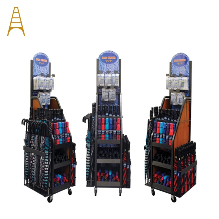 Custom Supermarket Rack Wheel Floor Retail Umbrella Display Metal Stand ...