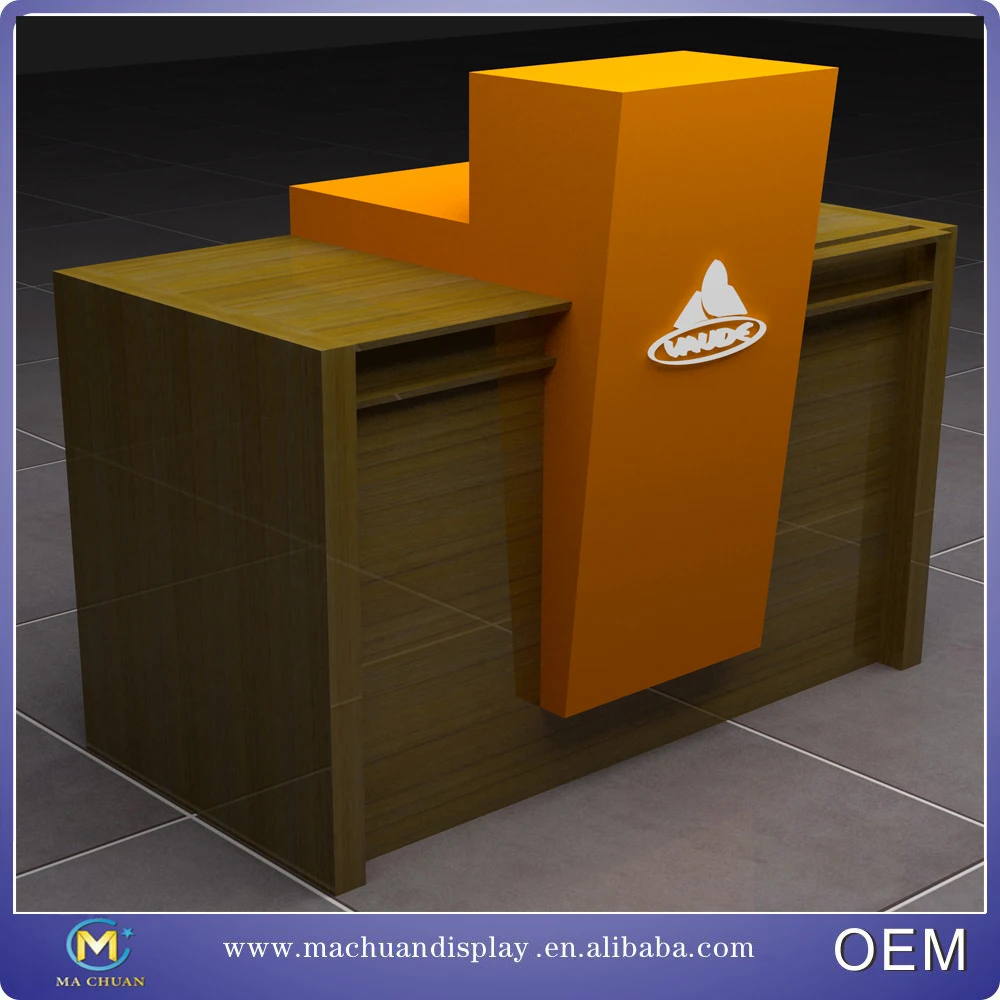 Custom Wooden Cash Counter with LED Lights for Shops