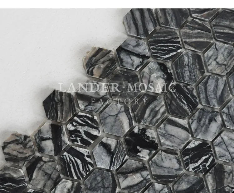 Lander Stone Dark Grey Hexagon Marble Mosaic Tile Polished - Buy ...