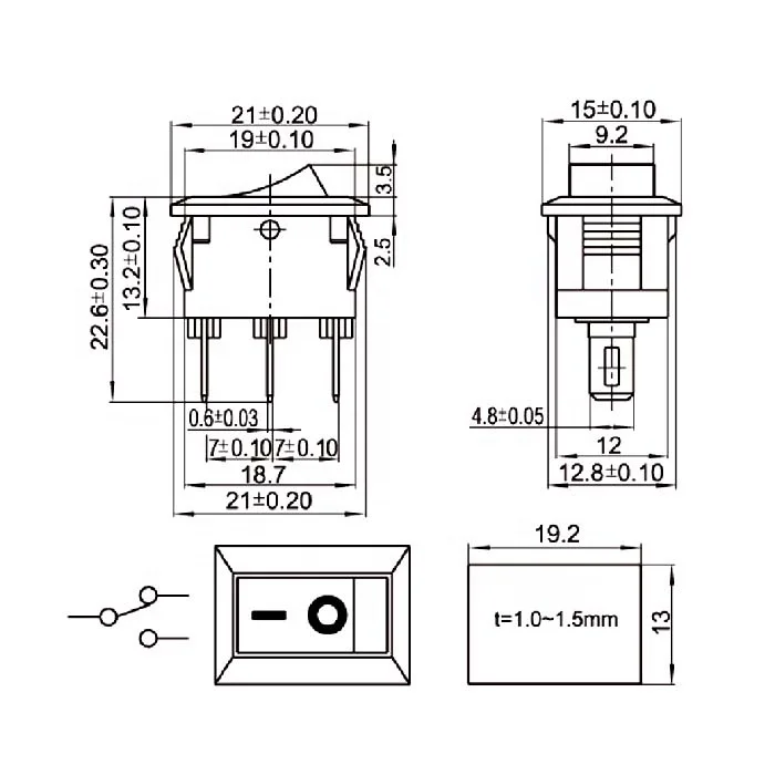 Kcd1-102 15x21mm On On 2 Position Spdt Mini Boat Rocker Switch - Buy ...