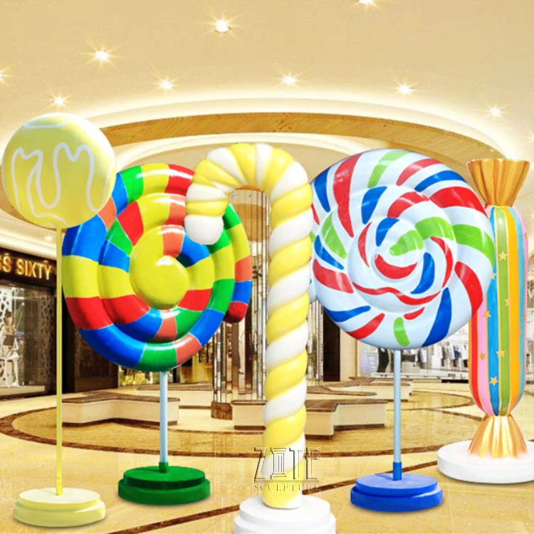 Beautiful Outdoor Resin Candy Statue Fiberglass Lollipop Sculpture ...