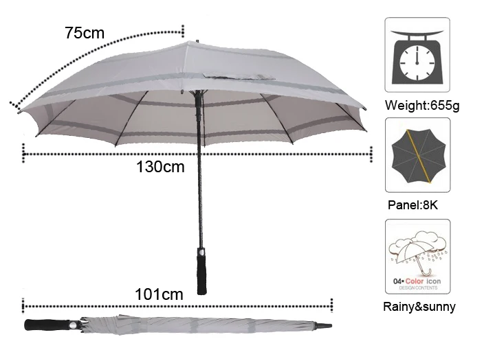Sun/rain Strong Uv Sun Protective With Reflective Tape Golf Umbrella ...