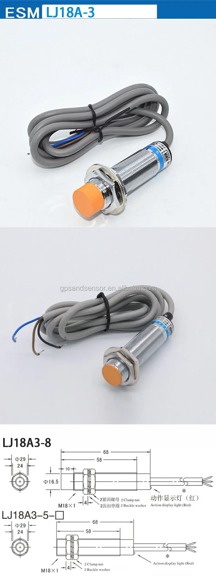 LJ18A3-8-Z/CY PNP NO + NC M18 气缸电感式接近开关，用于产品计数传感器| Alibaba.com