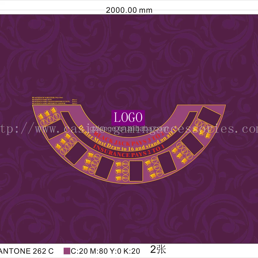 Casino Professional Three Card Poker Layout for Half Round Table