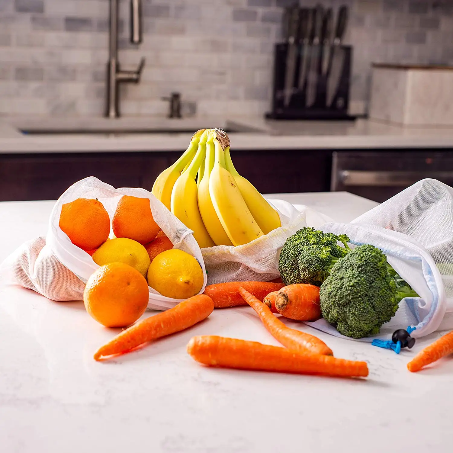 Eco Friendly Recycled Drawstring Mesh Bag String Shopping Washable Net ...