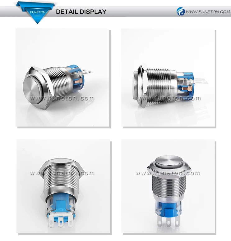 19mm 6 Pin DPDT 12V 220V 250V Push Button Switch - IP65 IK10