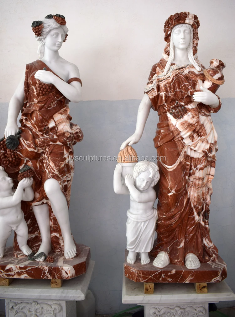 Indoor White Marble Girl Lady And Baby Boy Statues Stone Sculpture ...