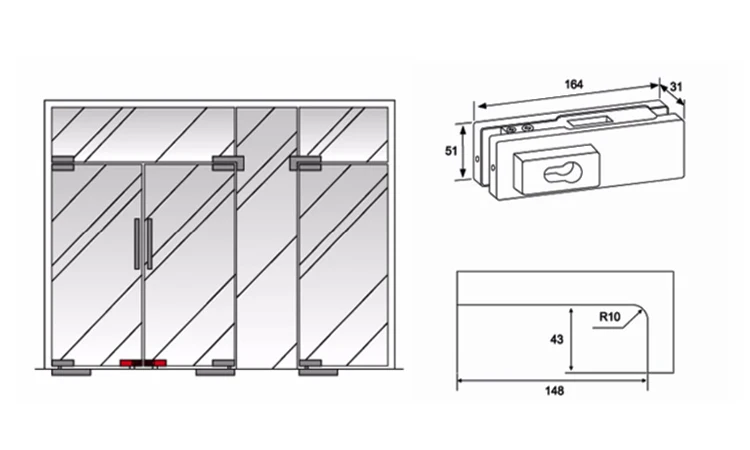 Stainless Steel Glass Door Bottom Floor Door Lock Patch Fitting - Buy ...