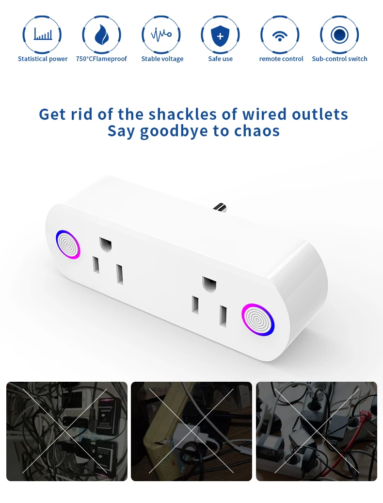 2 In 1 Dual Wifi Smart Plug Smart Socket Smart Outlet Us Energy Monitor ...