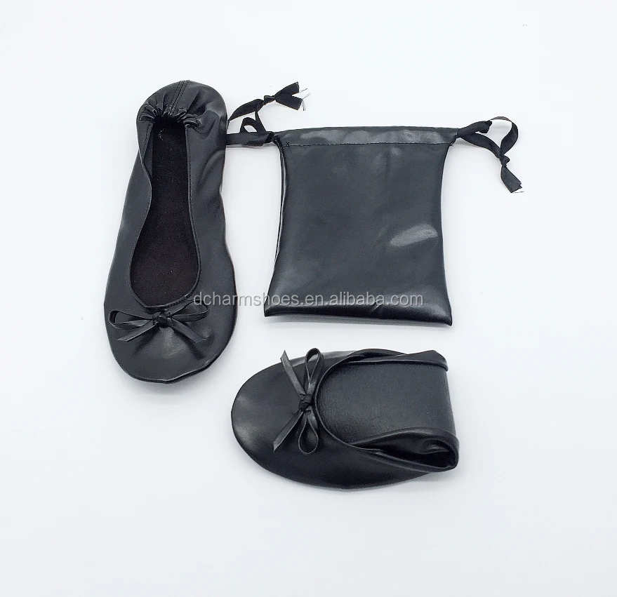 Black Roll Up Dance Shoes Foldable Pumps Flats Ballet - Buy Foldable ...
