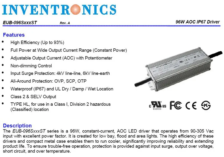 Eub-096s350st Inventronics 96w 2700ma 2800ma 3000ma 3a 3.5a 15v 100watt ...