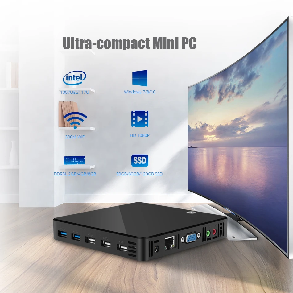 Xcy Mini Pc Computer In-tel Ce-leron 1007u 2g Ram 30gb Ssd Wifi Win10 ...