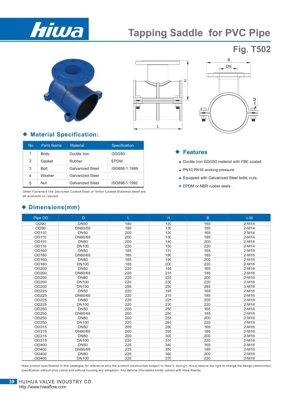Flanged Ductile Iron Tapping Saddle For Pvc Pipe T502 - Buy Tapping ...