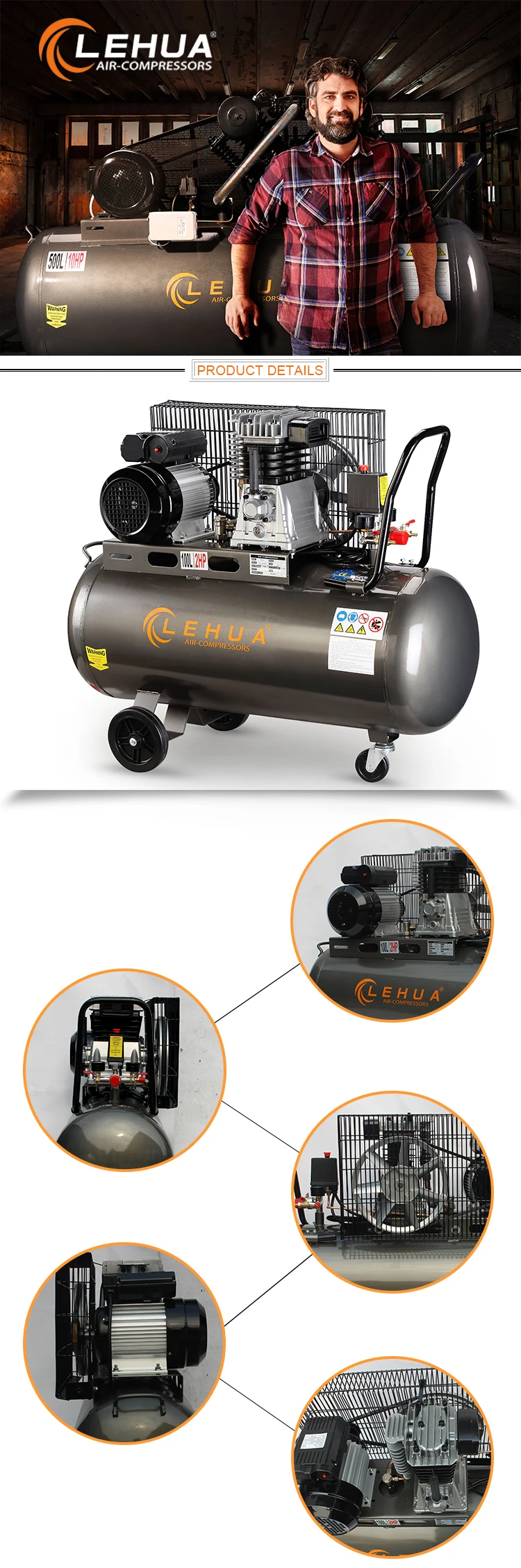 High Quality 2 Cylinder Cast Iron Material 2065 Air Compressor Pump V Type