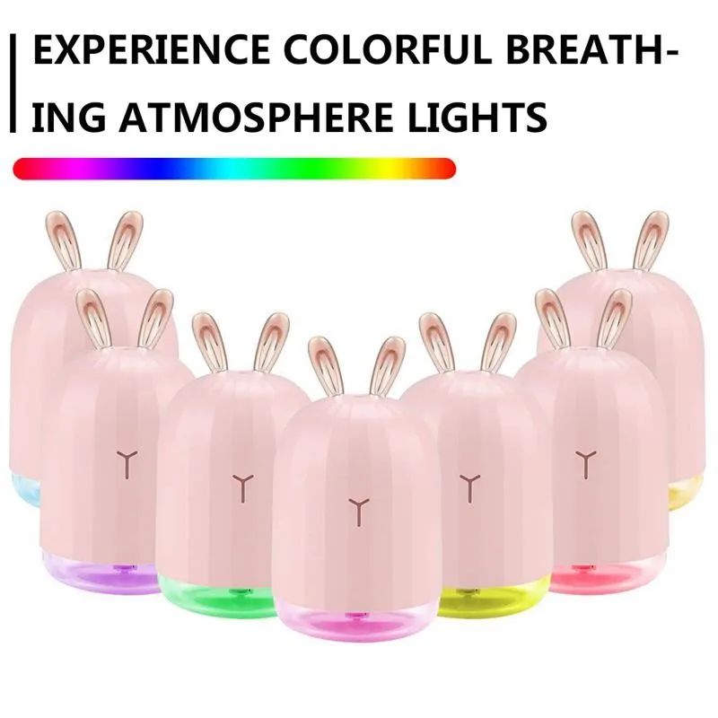 220ml 아로마 에센셜 오일 디퓨저 Usb 초음파 만화 공기 개인 가습기 토끼 모양 7 색 변경 Led 홈 Buy 개인 가습기usb 가습기토끼 모양 가습기