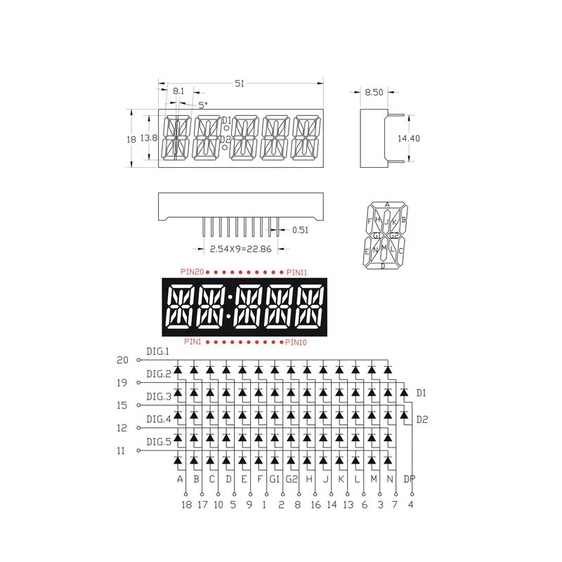 Led Alphabetic Display Module 5 Digit 14 Segment - Buy Led Display ...