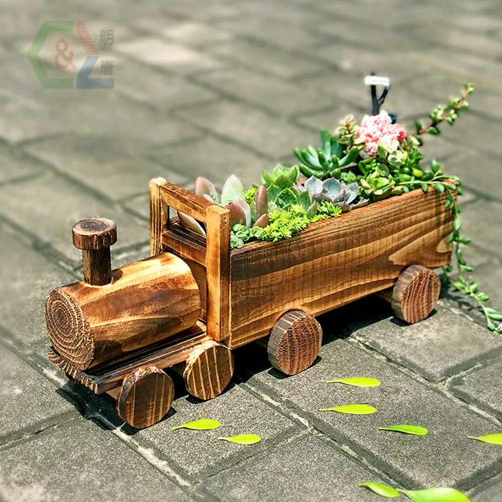 Wood Train-Shape Flower Planter - Perfect for Garden & Home