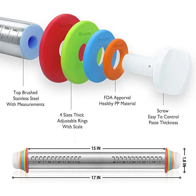 Spacers French Rolling Pins for Baking - Adjustable & Durable