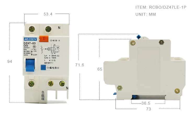 RCBO 1P+N 1a 2a 3a 4a 5a 6a Sp Circuit Breaker 10ma 30ma Elcb