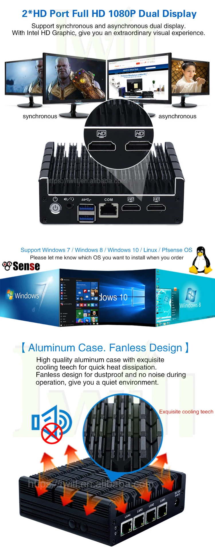 Cheap Router Network Server 4 LAN J3160 Quad Core Fanless Yanling Mini ...