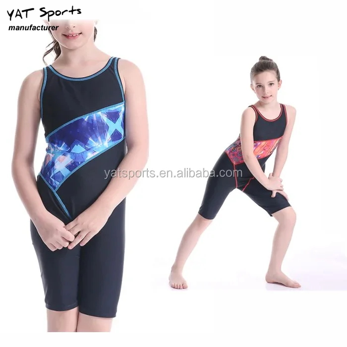 Swimming Clothing Manufacturer Kids Child Girls One Piece Knee Length ...