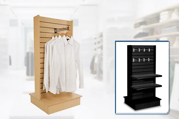 Movable Vertical Freestanding Slatwall Unit Free Standing Wood Slatwall ...