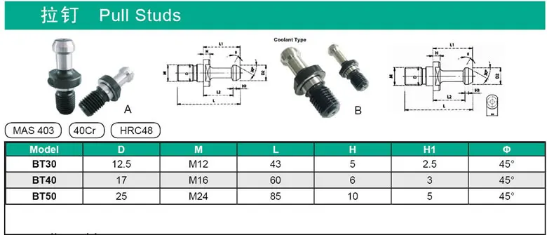 고품질 Bt30 Bt40 Bt50 풀 스터드 유형 45도 Cnc 고정 손잡이 스터드 - Buy Bt 스터드,Bt40 풀 스터드 ...