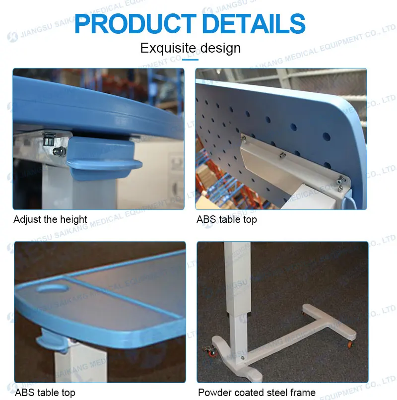 SKH046-2 Hospital Height Adjustable Overbed Table with Wheels