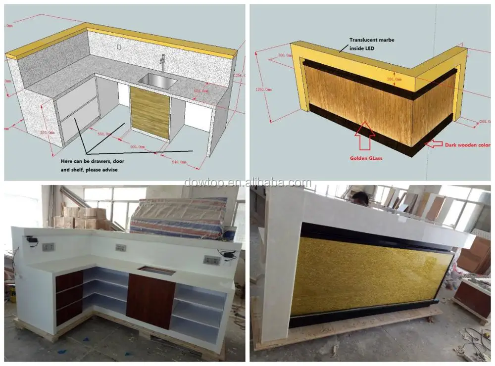 Contemporary L Shape Bar Counter Translucent Marble Lighted Bar Counter ...