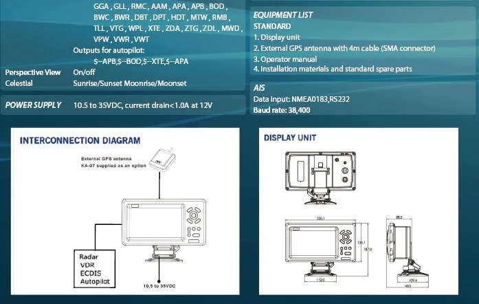 KP-39 7inch ONWA Marine GPS Chart Plotter - Dual Map Support