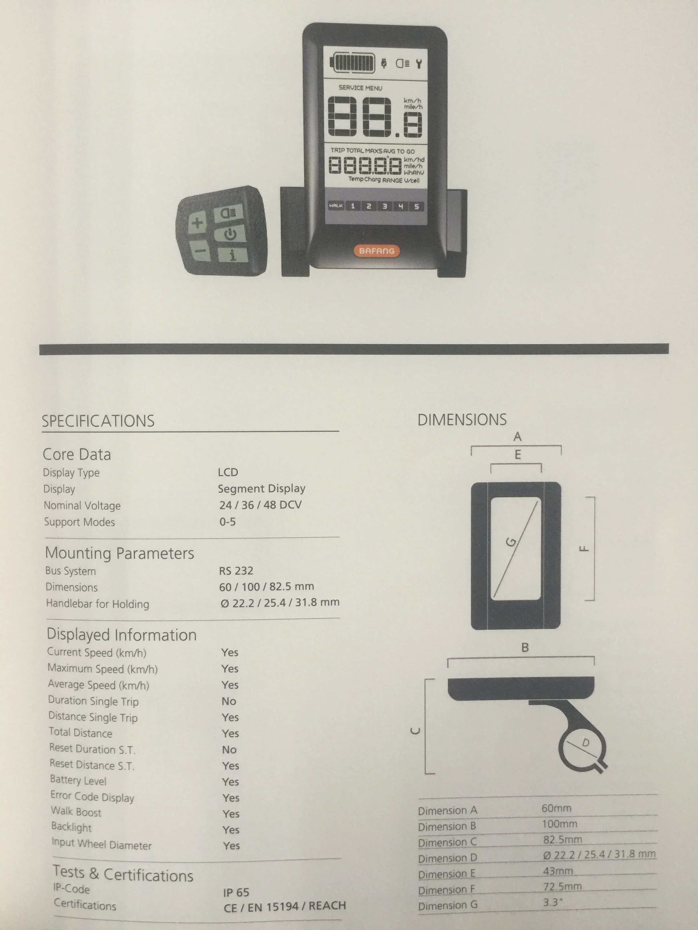 High Quality Full Color Bafang Dpc18 Lcd Display For Ebike - Buy Full ...