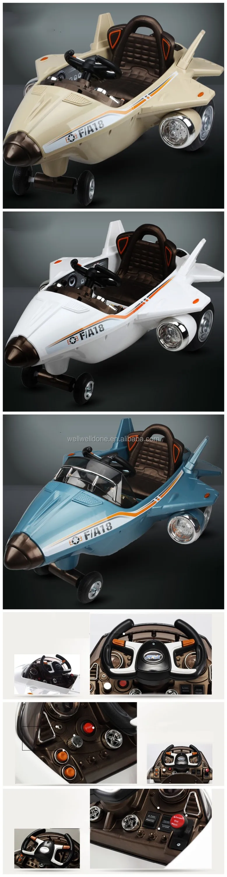 Fashion Design 4 Wheel Plane Car Kids Electric With Music Power Display ...