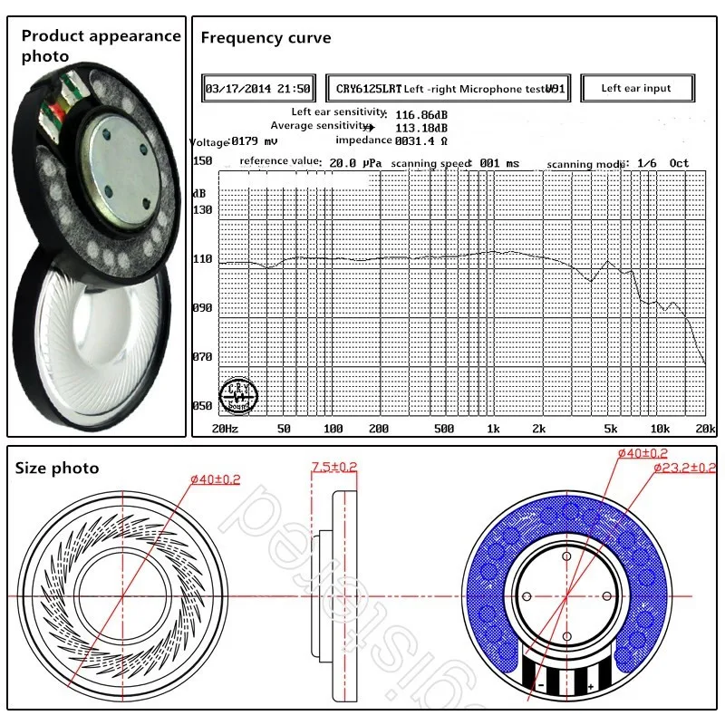 Custom 32ohm Aluminum Pvd Diaphragm Driver Units 40mm Micro Earphone ...