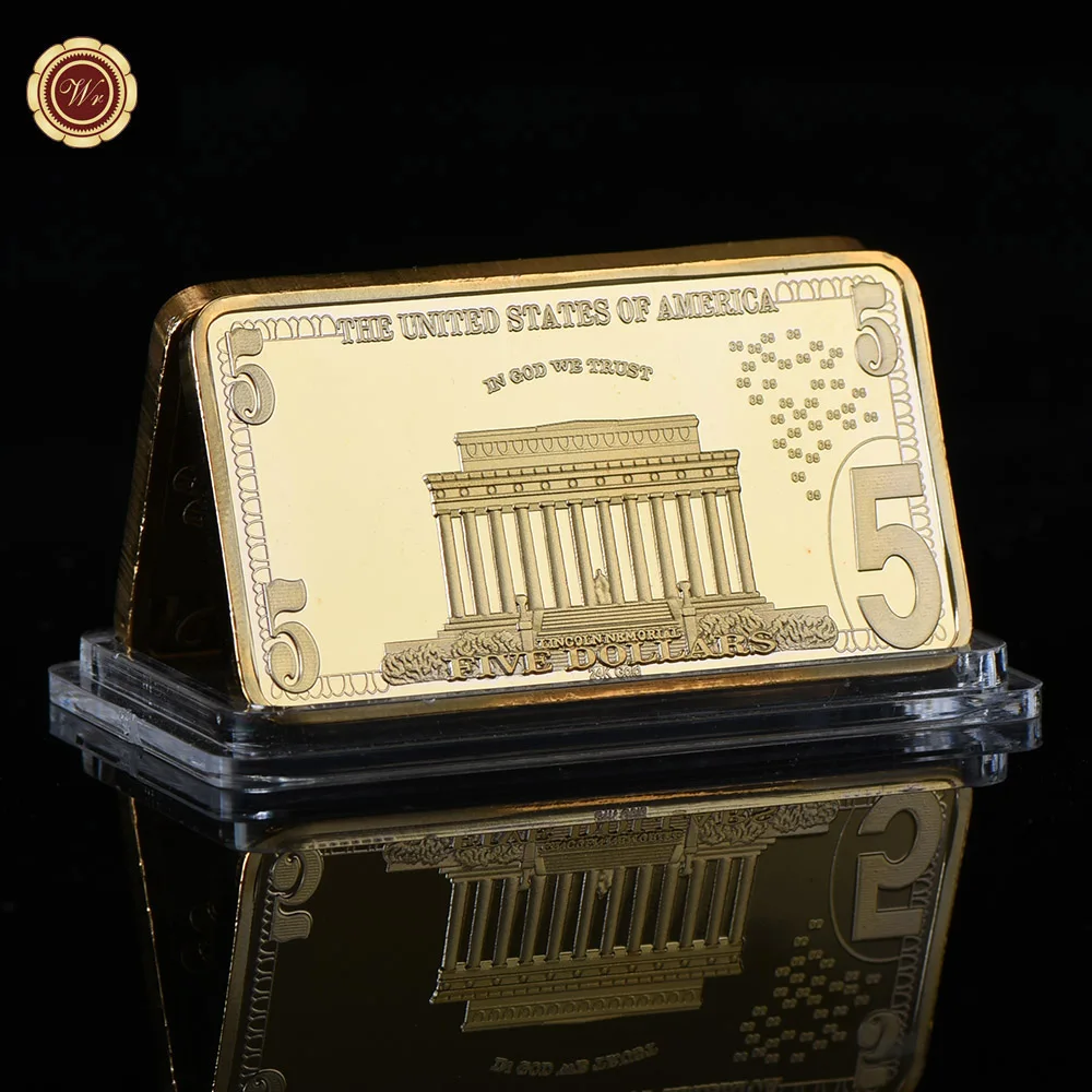Wr 24k Gold Plated Bar Usa 5 Bill Dollar Gold Coins Bars Quality Us Art ...