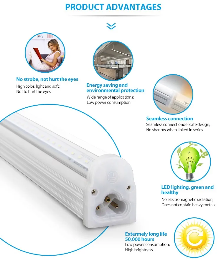 3000k Daylight LED Tube Light Fixture - 50000 Hours Lifespan